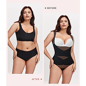 REYEOGO Women Thong Shapewear for Tummy Control Open Bust Body Shaper Compression Fajas Waist Trainer Corset (Black, Medium)