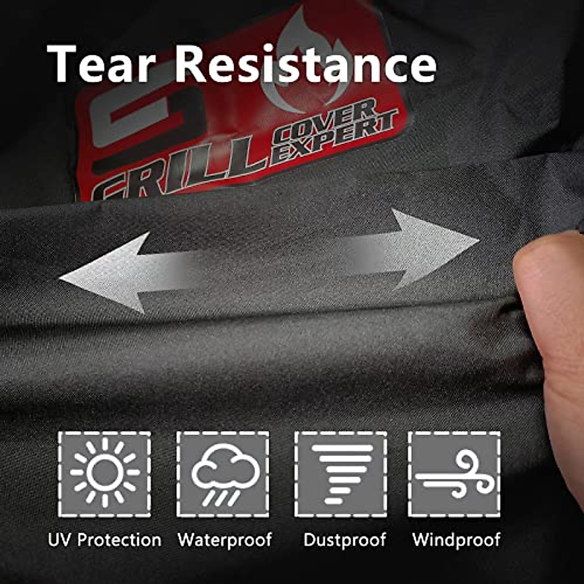 SJC 7150 Round Grill Cover Outdoor Fire Pit Cover, 43"(Tall) x 27" (Dia) Heavy Duty BBQ Cover Waterproof 300D Polyester with PU Coating,Dome Smoker Cover Black…