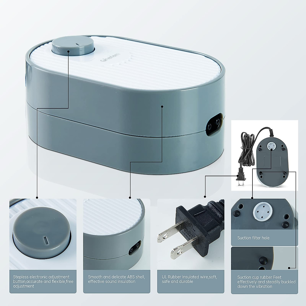 CHERLAM Aquarium Air Pump, Oxygen Pump with Adjustable Valve, Ultra Quiet Domestic Fish Pump, Double Outlets Fish Tank Air Pump Bubbles (up to 32GAL)