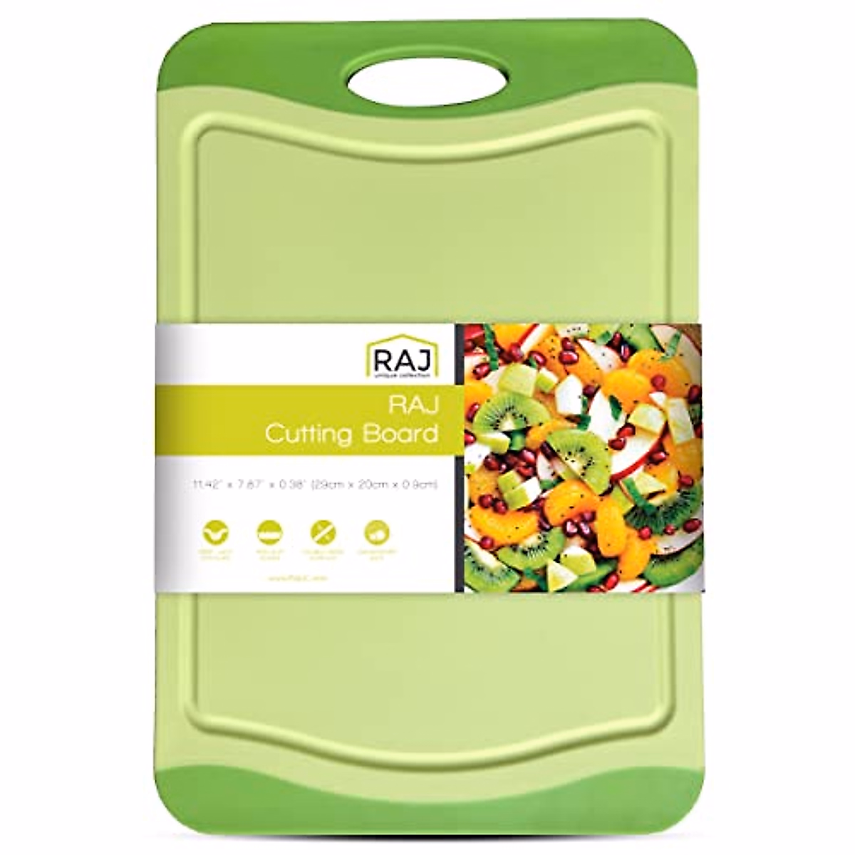 Raj Plastic Cutting Board Reversible Cutting board, Dishwasher Safe, Chopping Boards, Juice Groove, Large Handle, Non-Slip, BPA Free (Small (11.42" x 7.87"), Lime Green)