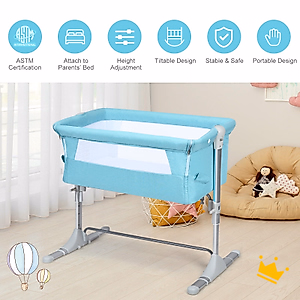 KOTEK Baby Bassinet, Portable Travel Bedside Sleeper with Detachable/Washable Mattress & Adjustable Height/Angle, Carry Bag, Breathable Mesh, Newborn Co Sleeper Baby Crib Bed for Infants (Green)