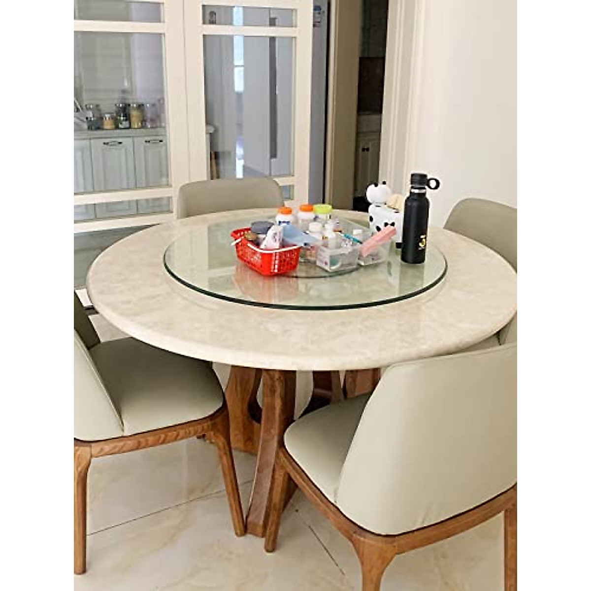 Keros 60cm/24in Glass Lazy Susan Turntable Kitchen Serving Plate, Dining Table Centerpiece For Home Office Birthday Parties, Heavy Duty Rotating Tray Tabletop Organizer 50cm/20in (Size : 60cm/24Inch)