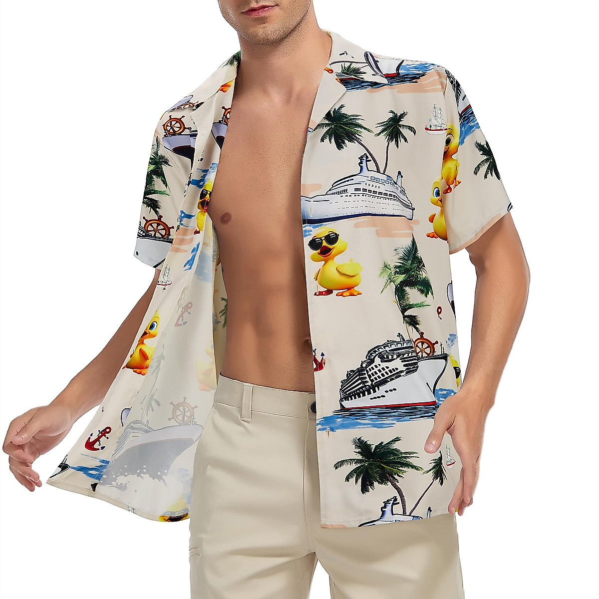 Funny Hawaiian Shirt for Men Short Sleeve Cruise Duck Button Up Shirt Mens Beach Tropical Vacation Aloha Shirt 3XL