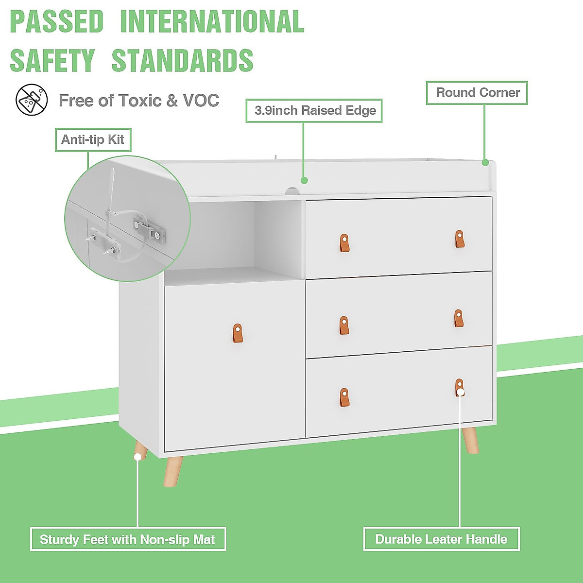DAWNSPACES Baby Changing Table Dresser for Infants, Nursery Dresser Chest with Drawers, Storage Changing Station, White