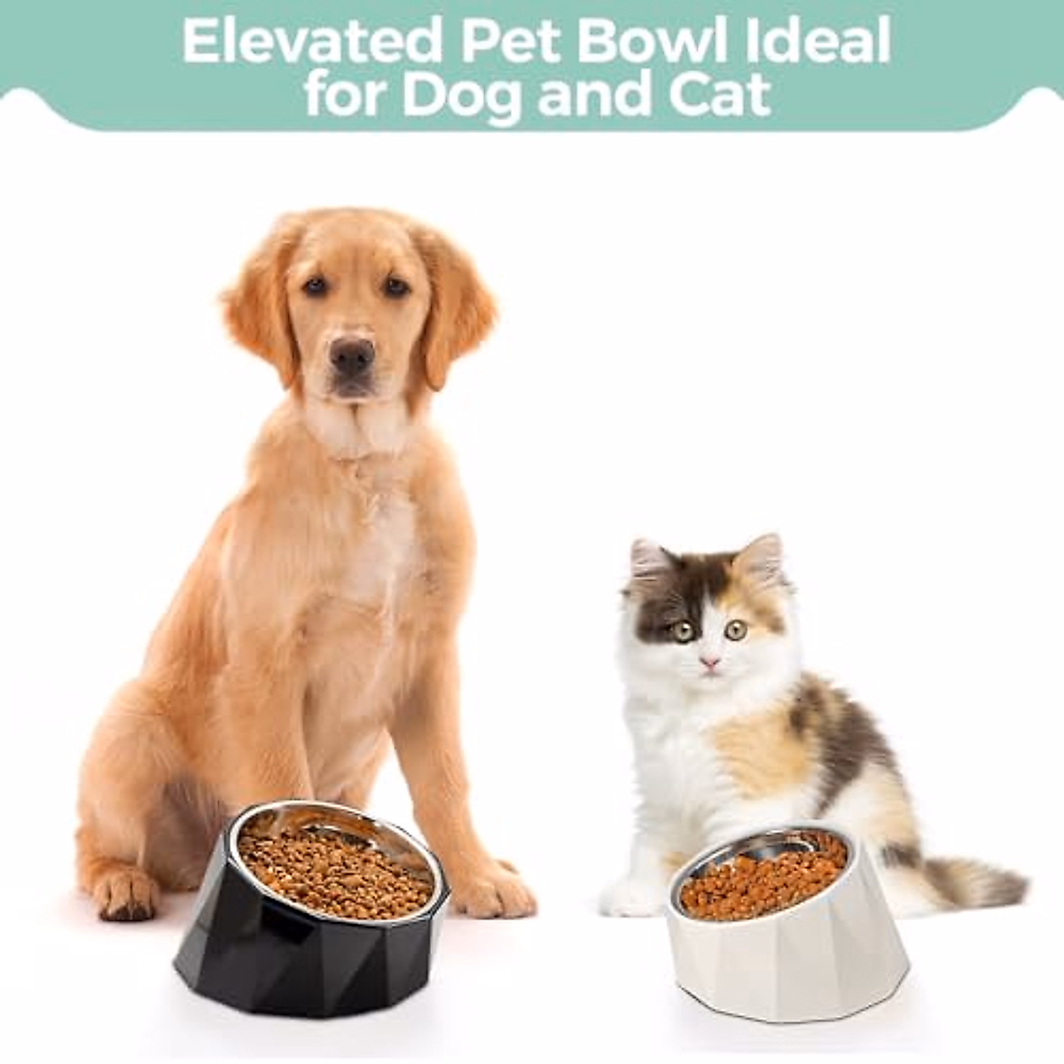 Elevated Dog Bowl for Small Dogs, Tilted Dog Bowl Dog Dish with Detachable Melamine Stand, Dog Food Bowl for French Bulldogs, Puppies, Cats, Non-Skid, Easier to Reach Food