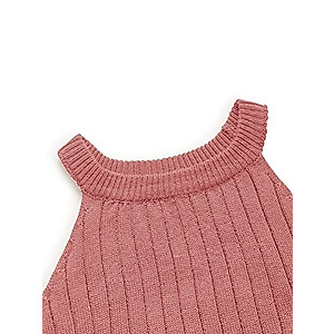 SweatyRocks Women's Knit Crop Top Ribbed Sleeveless Halter Neck Vest Tank Top Watermelon Pink M
