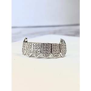 Hip Hop 6 Teeth Grillz Bottom Teeth Mouth Grillz, Mens Ladies Grillz Iced Custom Slug Cz Damonds Gold Plated Macro Pave CZ Iced-Out, Bars Included