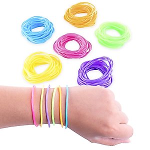 Super Z Outlet 80s Colorful Retro Rock Pop Star Rainbow Diva Disco Jelly Neon Gel Stretchable Bracelets Bands for Theme Events, Colorful Assortment, Assorted Toy Party Favor Prizes (Assorted 144pk)