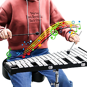 VACHAN 32 Notes Glockenspiel Bell Kit Professional Xylophone for Adult Beginner Students with 8'' Drum Practice Pad,Adjustable Music Stand,Glockenspiel Stick,Drum sticks and Carrying Bag