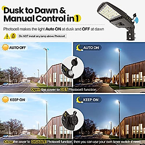 YARBO 200W LED Parking Lot Light 180W 150W Tunable, 32000LM (160LM/W) 5000K Parking Lot Light, Adjustable Slip Fitter, Dimmable LED Shoebox Light with Dusk to Dawn Photocell, Outdoor Street Pole Light