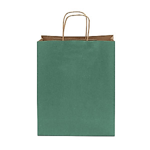 Green Gift Bags - 10x5x13 Inch 50 Pack Medium Kraft Paper Shopping Bags with Handles, Craft Totes in Bulk for Boutiques, Small Business, Retail Stores, Birthday Parties, Jewelry, Merchandise, Bulk