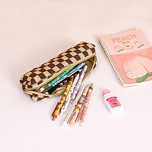 Large Capacity Makeup Bag Set - 3 Pieces Checkered Cosmetic Bag for Women Travel Makeup Bag Organizer Cute Makeup Brushes Storage Bag Travel Toiletry Bag Storage Bag for Women,Brown