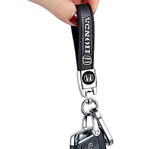 Cinkenyo Genuine Leather Car Keychain Keyring Accessories Compatible with H-o-n-d-a Series Car Keychains Family Present for Man and Woman（Black）