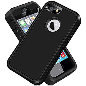 ACAGET iPhone 5S Case, iPhone SE 2016 Case, iPhone 5 Case Heavy Duty Protective Armor Shock-Absorbing Dual Layer Rubber TPU + PC Cover Non-Slip Bumper Phone Cases for iPhone 5S/SE/5 Black
