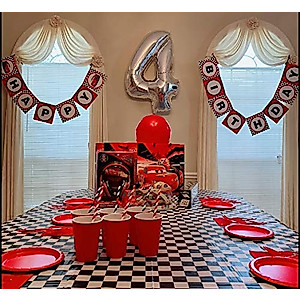 Oojami Pack of 4 Black & White Checkered Flag Table Cover Party Favor Checkered Tablecloth Disposable Checkered Racing Table Cover (54" x 108" Rectangle)