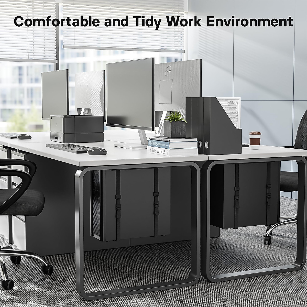 1home Economical CPU Holder Under-Desk PC Holder Desktop Computer Holder Computer Case Carrier Steel Adjustable Straps Computer Tower Mount Bracket