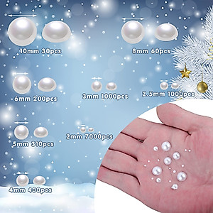 10002 Pieces 8 Sizes Nail Pearls Gems DIY Flatback Pearls, 2mm/2.5mm/3mm/4mm/5mm/6mm/8mm/10mm,Half Round Pearl with Metal Tweezers Nail Art Picker Pencil Pearls for Crafts DIY Making Supplies (White)