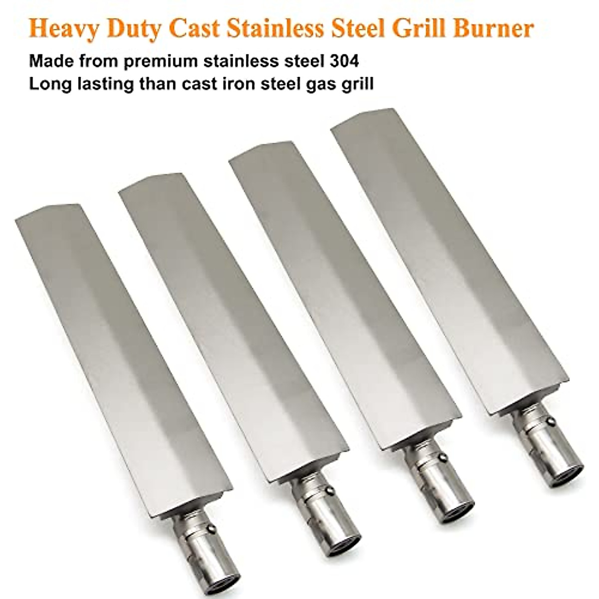 Cast Stainless Steel Grill Burner Replacement(4 PCS), SS304 Heavy Duty Outdoor BBQ Gas Grill Burners, Compatible with CIT CITSS CIT-SS 23301 Aussie Bull Jenn-Air Nexgrill TURBO(5-Year Warranty)