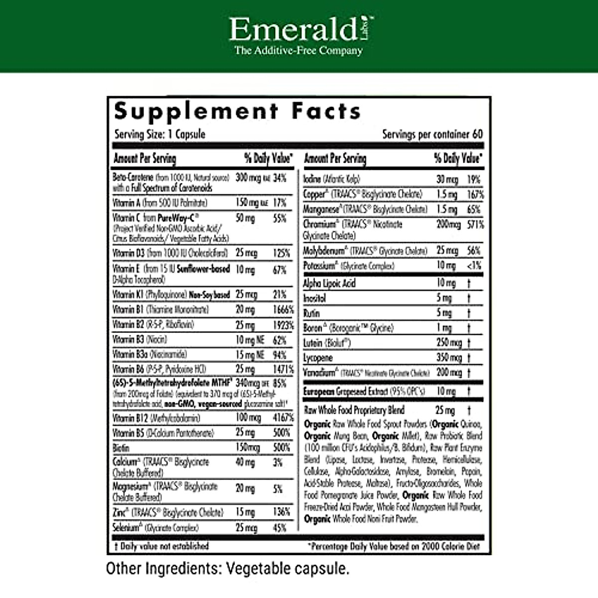 EMERALD LABS Men's 1 Daily Multi - Additive-Free Men's Multivitamin - includes Lycopene, Zinc, Vitamin D3, & More - Supports Bones, Prostate & Vision* - 60 Vegetable Capsules