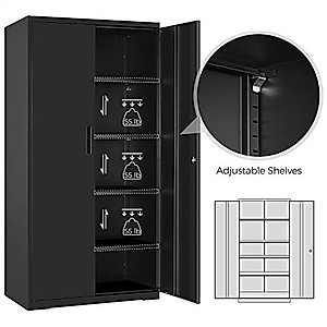 SONGMICS Garage Cabinet, Metal Storage Cabinet with Doors and Shelves, Office Cabinet for Home Office, Garage and Utility Room, Black UOMC015B01