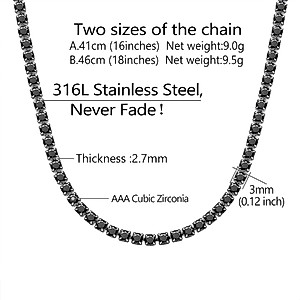 Richsteel Cubic Zirconia Tennis Chain for Men Women 18 Inch Black CZ Necklace Chain