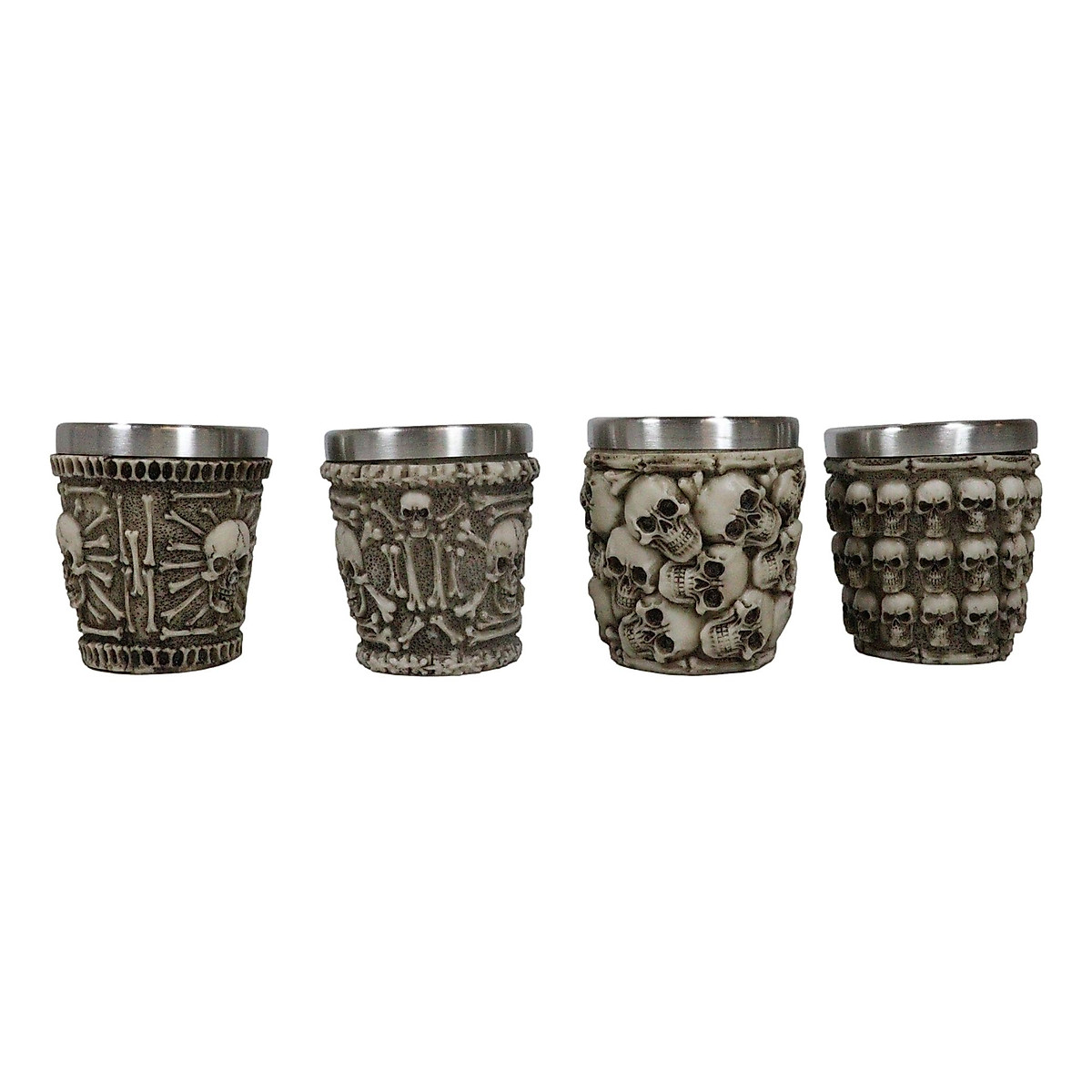 Ebros Ossuary Macabre Graveyard Piled Up Morphing Skulls And Skeleton Bones Resin Shot Glass With Stainless Steel Inner Cup Liner Skeleton Skull Shooter Drinkware Decor