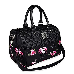 Liquorbrand Flamingos and Flowers Satchel Purse Crossbody Handbag