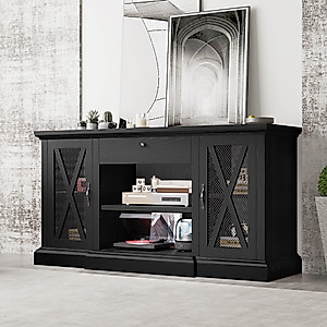 IDEALHOUSE Black TV Stand for 65+ Inch TV, Entertainment Center TV Media Console Table, Farmhouse TV Stand with Storage, Barn Doors and Shelves, Modern Tall TV Console Cabinet Furniture for Livingoom