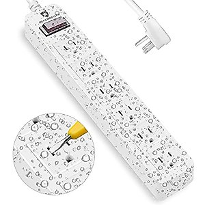 6 Outlets Weatherproof Power Strip,Waterproof Surge Protector Electric Shock Proof Surge Strip Flag Plug,6ft Long Cord with Overload Protection for Home,Garden,Patio,Kitchen,Living Room