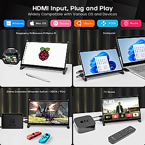 ROADOM 7’’ Raspberry Pi Screen, IPS1024×600,Responsive Smooth Touch,Dual Built-in Speakers,HDMI Input,Compatible with Raspberry Pi 5/4/3,Driver Free