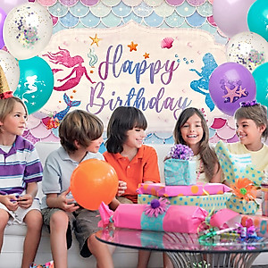 Ayearparty Mermaid Backdrop for Girls Birthday Under The Sea Theme Party Decorations Little Mermaid Scales Photography Photo Studio Booth Banner Kids Baby Happy Birthday Background 71 x 43 Inch