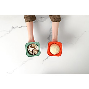 KEVJES Stackable Silicone Pizza Dough Tray with Lids-500ml portion-6pack (2 Green+2 Blue+2 Grey)