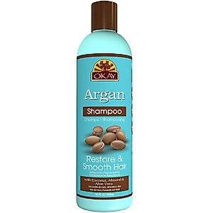 OKAY | Argan Shampoo | For All Hair Types & Textures | Restore, Hydrate and Smooth Hair | With Coconut, Almond, & Aloe Vera | Free of Parabens, Silicones, Sulfates | 12 oz