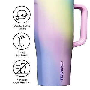 Corkcicle Cruiser Insulated Tumbler with Handle & Straw, Rainbow Unicorn, 22 oz – 100% Leakproof Cupholder Friendly Water Bottle Keeps Drinks Cold 20hrs
