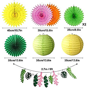 Paper Jazz Tropical Bird Toucan Leave Garland Party Kit to Summer Hawaiian Luau Tiki Tropical Themed Party Decorations Luau Party Supplies Decor with Paper Palm Leaves Paper Fan Paper Lanterns