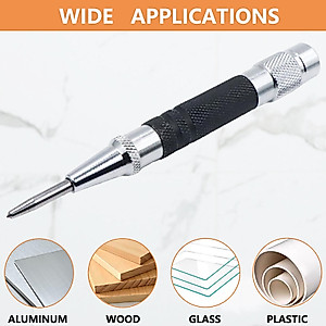 2-Piece Automatic Center Punch, 5 inch Spring Loaded Center Hole Punch with Adjustable Stroke Punch Tool for Metal Wood Glass Plastic, Metal Punch Tool for Woodworking