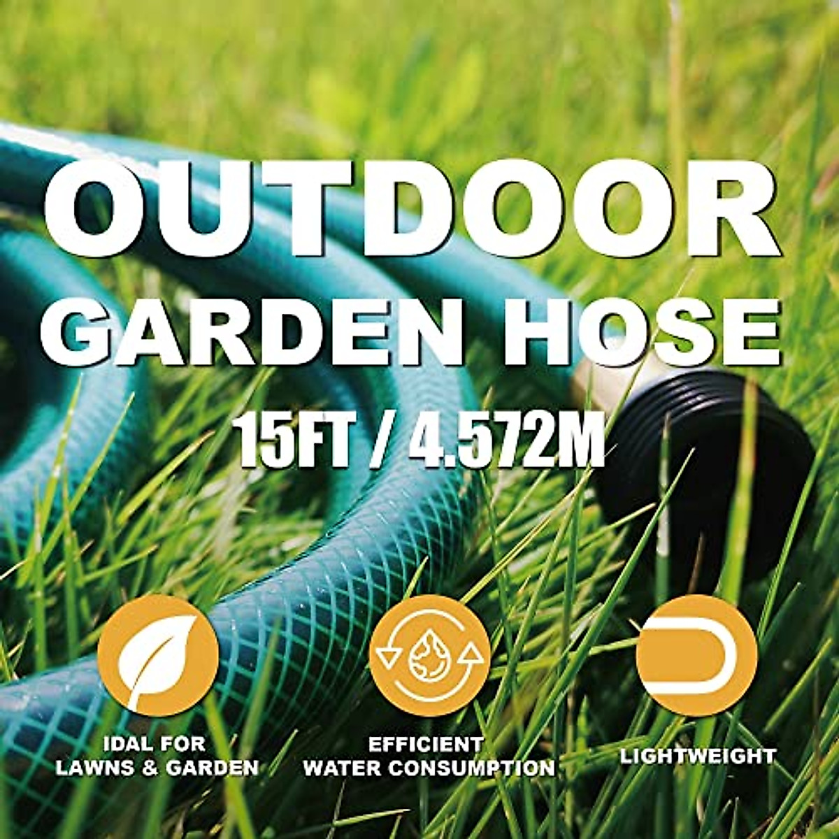 FUNJEE Outdoor Garden Hose for Lawns, Flexible and Durable, No Leaking, Solid Brass Fitting for Household (Green, 15FT)