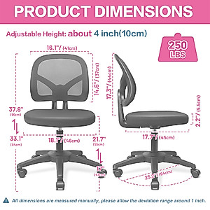 KIZECK Armless Small Office Computer Desk Chair Without Armrests Adjustable Height with Lumbar Support for Home, Mesh Back, Black