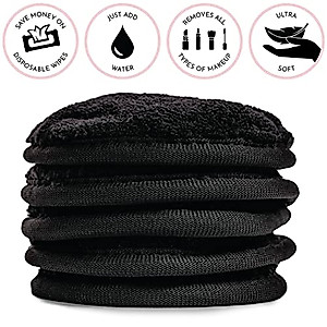 S&T INC. Reusable Makeup Remover Pads with Laundry Bag, Wash Cloths for Your Face, Microfiber Face Cloths Clean Makeup, Eyeliner, Mascara, and Oil from Skin, Black, 4 Inch Diameter, 5 Pack