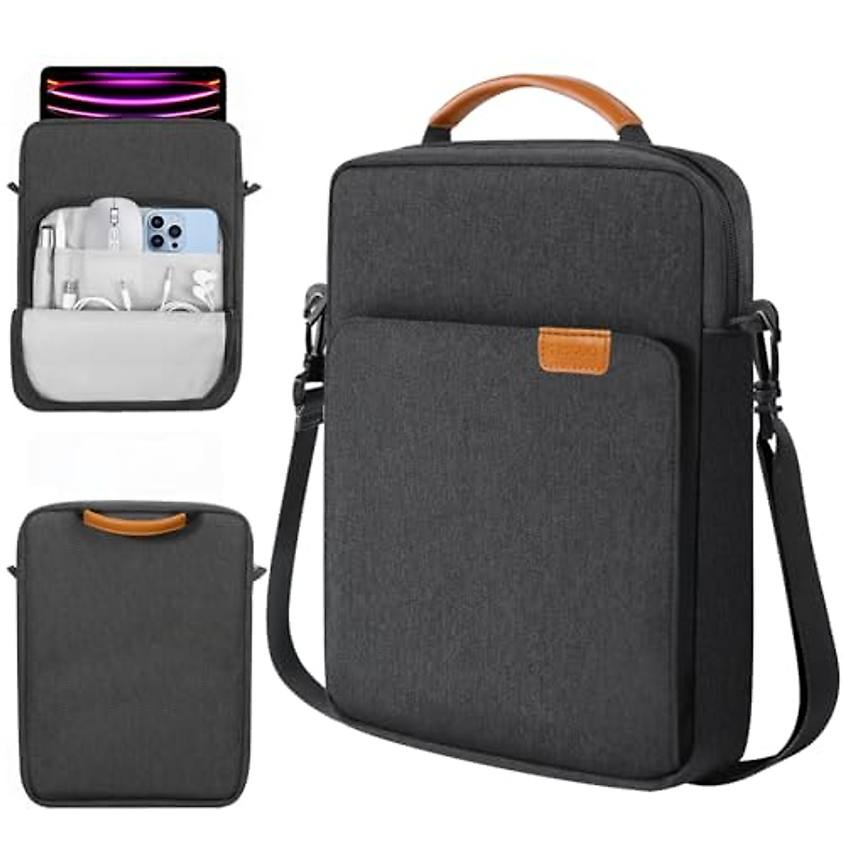 TiMOVO 13 Inch Tablet Sleeve Handbag with Shoulder Strap for iPad Air 13", iPad Pro 13", iPad Pro 12.9", Galaxy Tab S9+/S9 Plus/S10+/S10 Plus/S9 FE+/S9 FE Plus 12.4", Black & Gray
