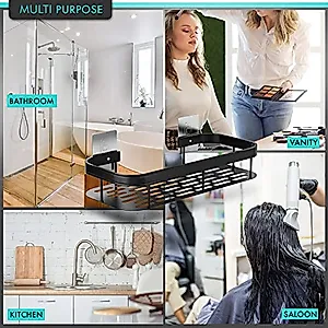 Wall Shower Caddy - Adhesive Shower Racks - Adhesive Bathroom Shelves - Shower Caddies Shelve - Rust-Proof - No Drilling - Simple Minimalistic Design - Black - 2-Pack