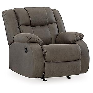 Signature Design by Ashley First Base Modern Faux Leather Rocker Recliner, Gray