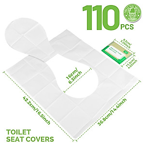 YGDZ Toilet Seat Covers Disposable, 110pcs Flushable Travel Disposable Toilet Seat Covers for Adults Kids Potty Training, Travel Essential Accessories for Airplane, Road Trips, Camping