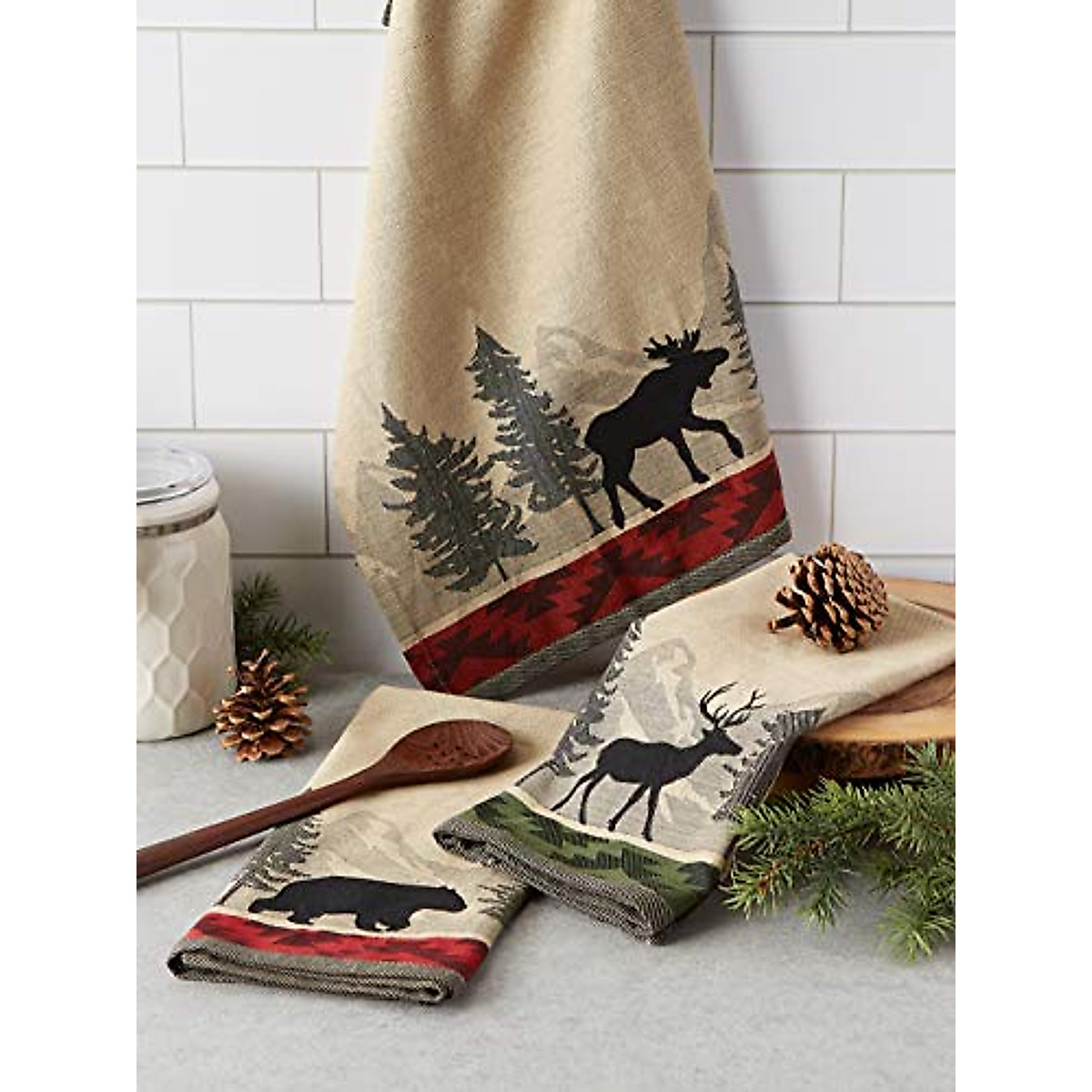 DII Woodlands Collection Dishtowel Set, 18x28, in The Woods, 3 Piece