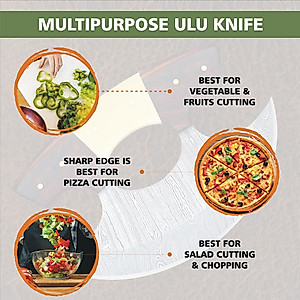 HUNTLUX Damascus Steel Alaskan Ulu Knife With Sheath, 6" Perfect Pizza Cutter Rocker Knife, Mezzaluna Chopper Knife for Kitchen, Authentic Inuit Eskimo Design, Non-Slip Handle