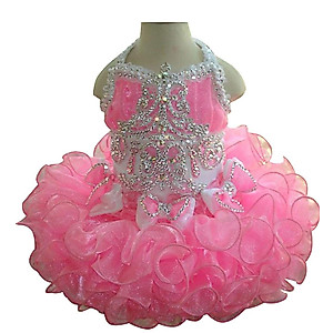 Junguan Baby Girls Halter Cupcake Pageant Dresses Toddler Crystal Birthday Party Ball Gowns Short 5 US Pink-3