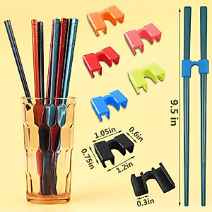5 Pairs Chopsticks and Chop stick Helpers Set, Plastic Hinges Connector Training for Adults, Beginner, Trainers or Learner, Non-Slip Reusable and Replaceable, Dishwasher Safe (Cherry blossom)