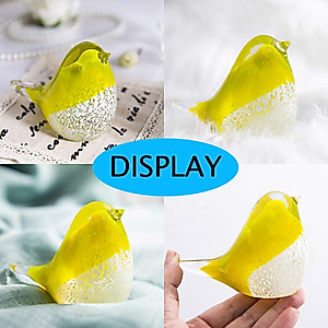 QFkris Qf Handmade Bird Blown Glass Figurine Gift for Christmas, Birthday Home Decor Yellow Paper Weight