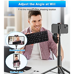 TONEOF 67" Cell Phone Selfie Stick Tripod,Smartphone Stand All-in-1 with Integrated Wireless Remote,Portable,Lightweight,Extendable for iPhone/Android(Black)