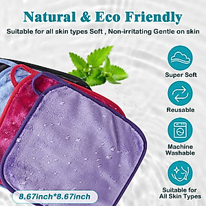 Makeup Remove Cloths Face Towels, Reusable Makeup Remover Cloths (4packs), Makeup Remover Towel Reusable Microfiber Cleansing Towel 8.67inch X 8.67 inch